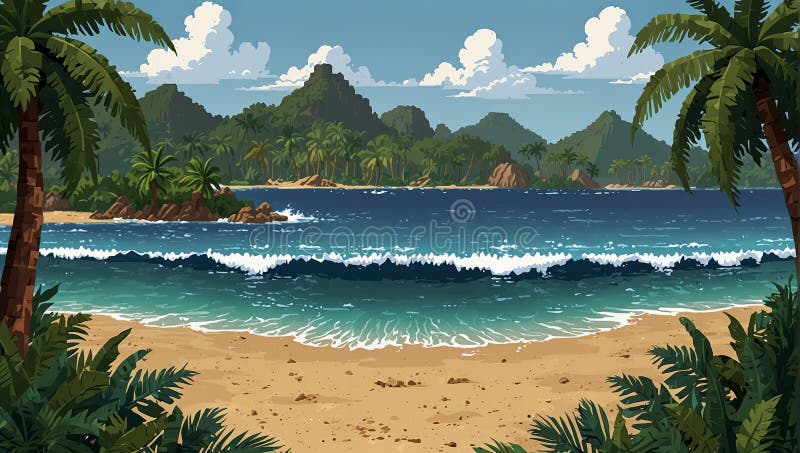 Pixel Art Seamless Tropical Island Background with Beaches. 2d Style ...