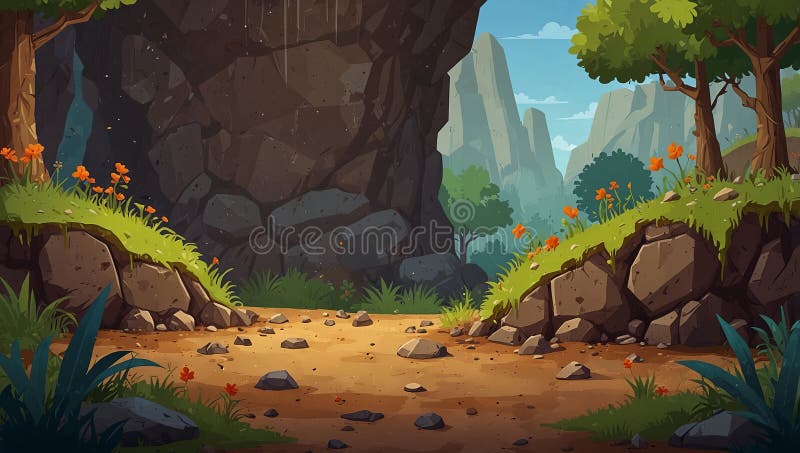 Platformer Game Backdrop with Dirt Paths and Scattered Stones. 2d Style ...