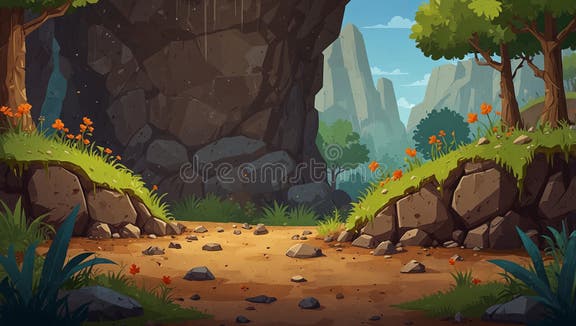 Platformer Game Backdrop with Dirt Paths and Scattered Stones. 2d Style ...