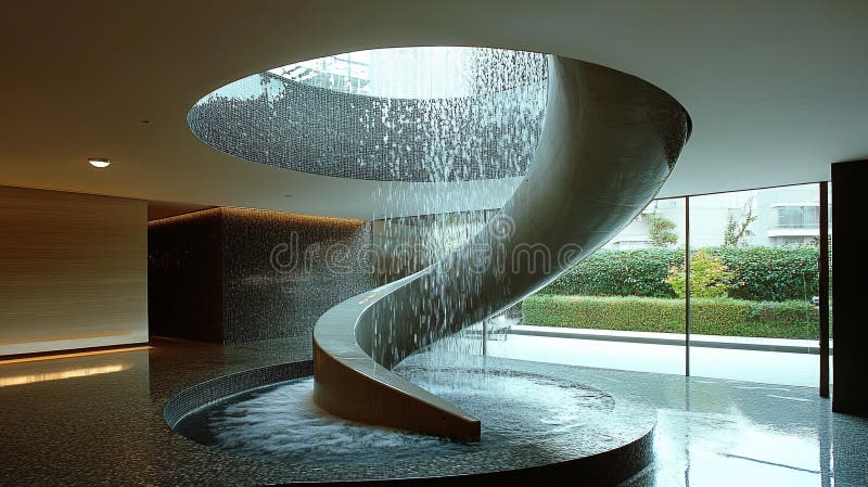 A Unique Indoor Water Feature Resembling a Cascading Spiral. Digital ...