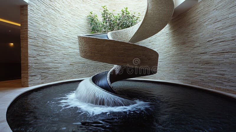 A Unique Indoor Water Feature Resembling a Cascading Spiral. Digital ...