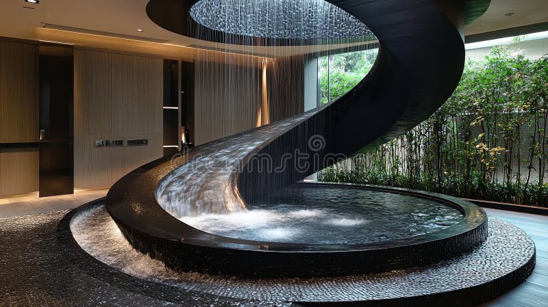 A Unique Indoor Water Feature Resembling a Cascading Spiral. Digital ...