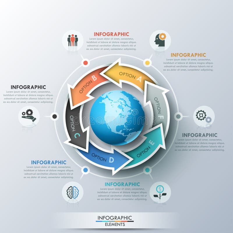 Unique Infographic Design Layout with 6 Lettered Arrows Placed Around ...