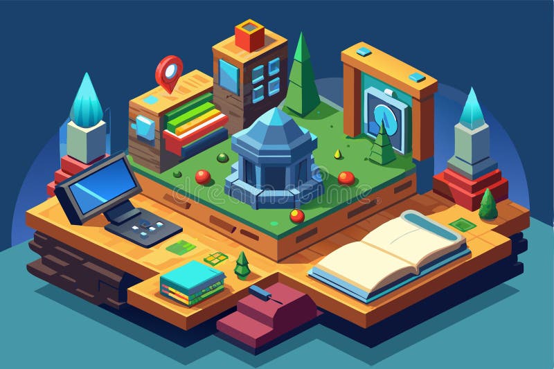 A Unique Isometric Illustration Features Various Elements Like a Laptop ...