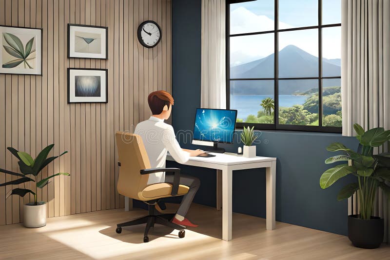 Unique Kawaii Home Computer Setup. Comfortable Cute Working Place Stock ...