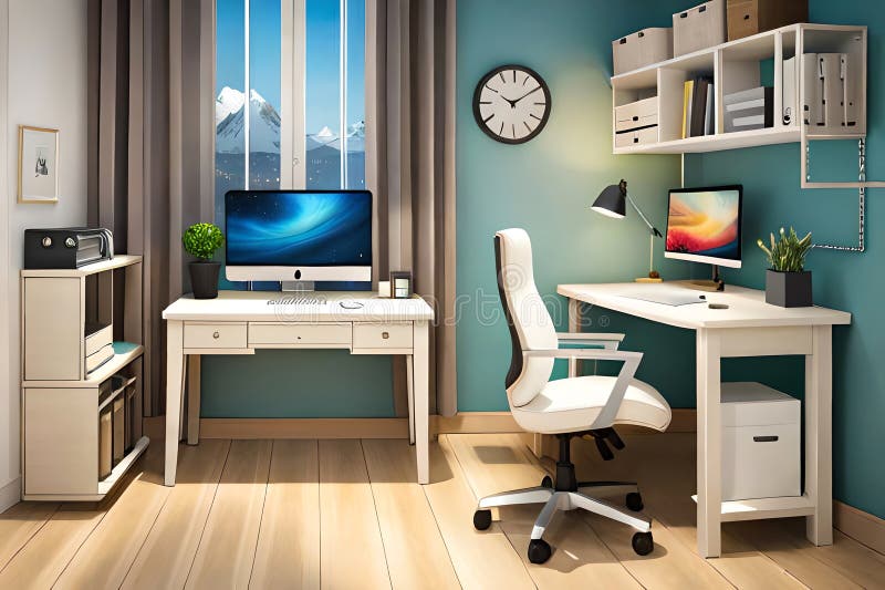 Unique Kawaii Home Computer Setup. Comfortable Cute Working Place Stock ...