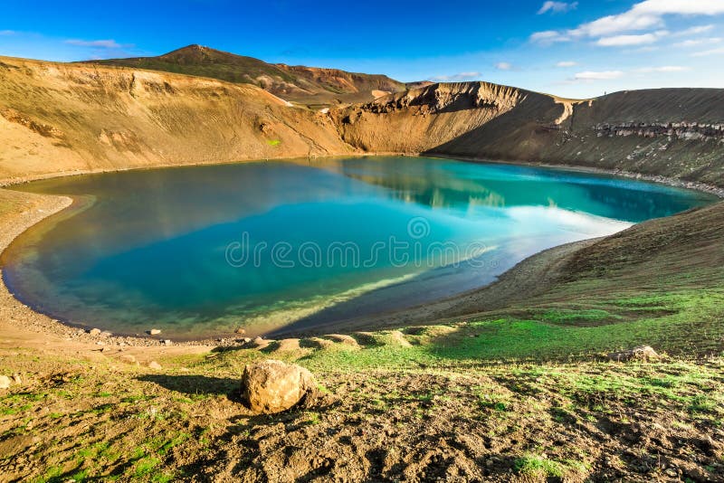 Unique Lake in the Crater of a Volcano, Iceland Stock Image - Image of ...