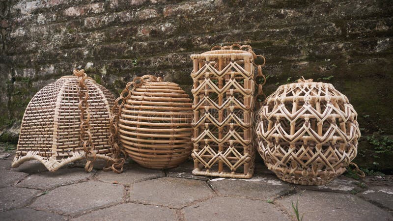 Unique Lampshade Made of Real Rattan. Stock Photo - Image of effect ...
