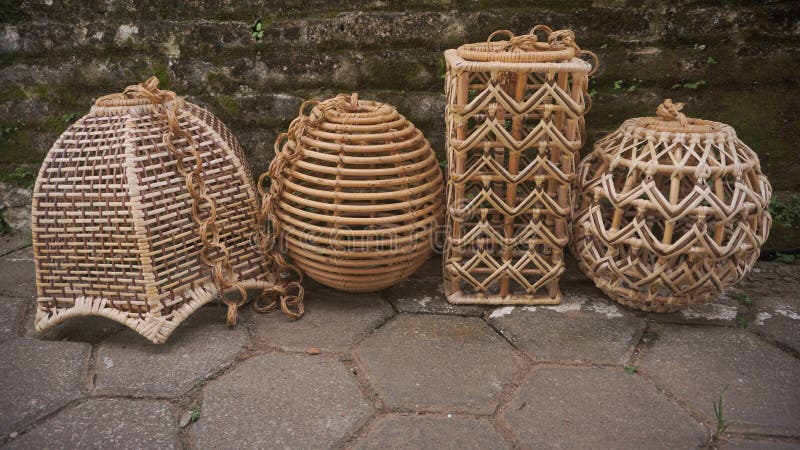 Unique Lampshade Made of Real Rattan. Stock Photo - Image of home ...