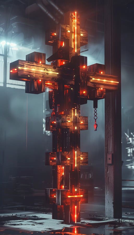 Unique Led Cyberpunk Cross Crafted from Dark Wood, Illuminated in a ...
