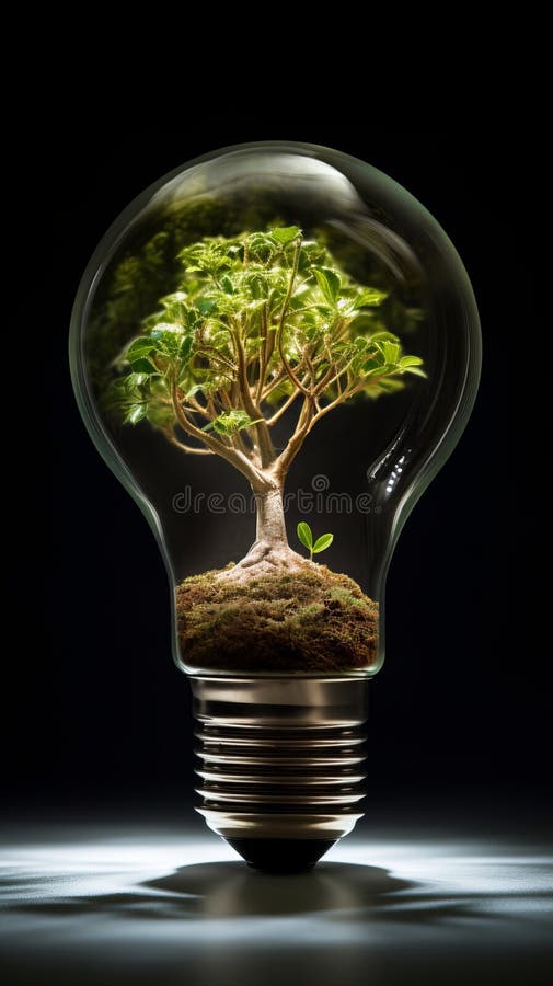 A Unique Light Bulb Design with a Tree Inside Stock Image - Image of ...