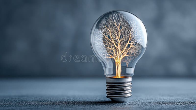 A Unique Light Bulb with a Bright Tree Inside, Representing Sustainable ...