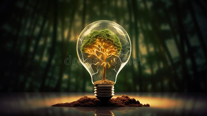 A Unique Light Bulb Design with a Tree Inside Stock Image - Image of ...
