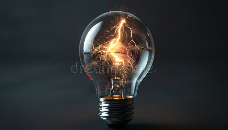 Unique Light Bulb with Lightning Inside by AI Generated Image Stock ...