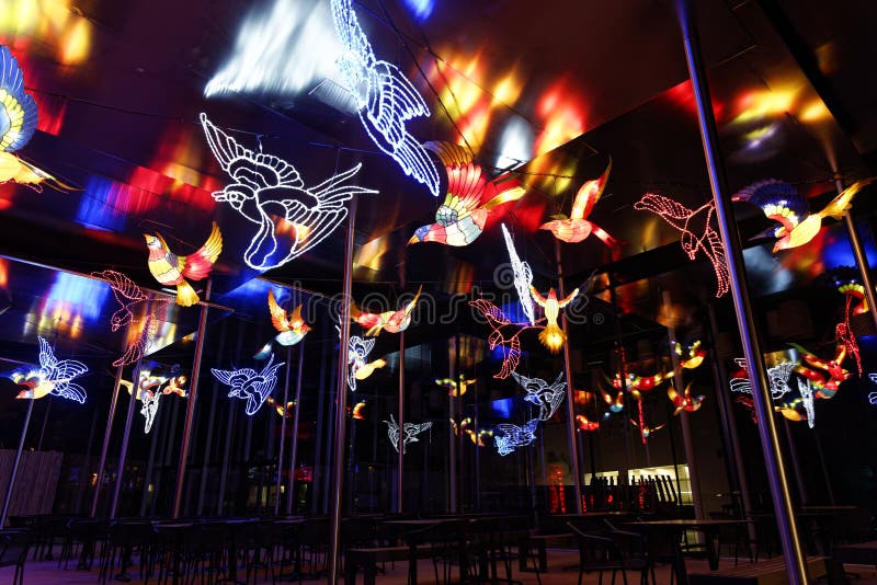 Unique Light Decoration of Flying Birds. Editorial Photography - Image ...