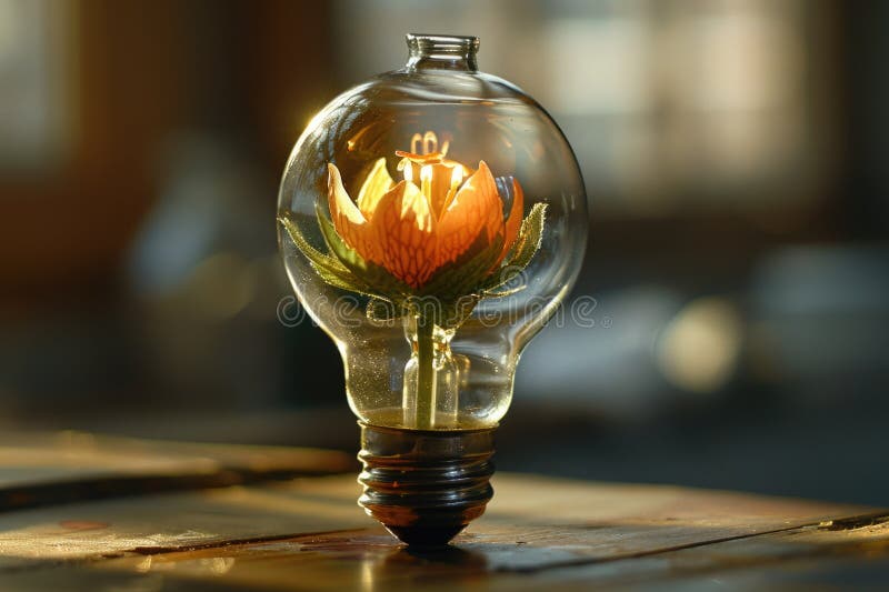 A Unique Light Fixture Featuring a Flower Inside a Light Bulb, Perfect ...