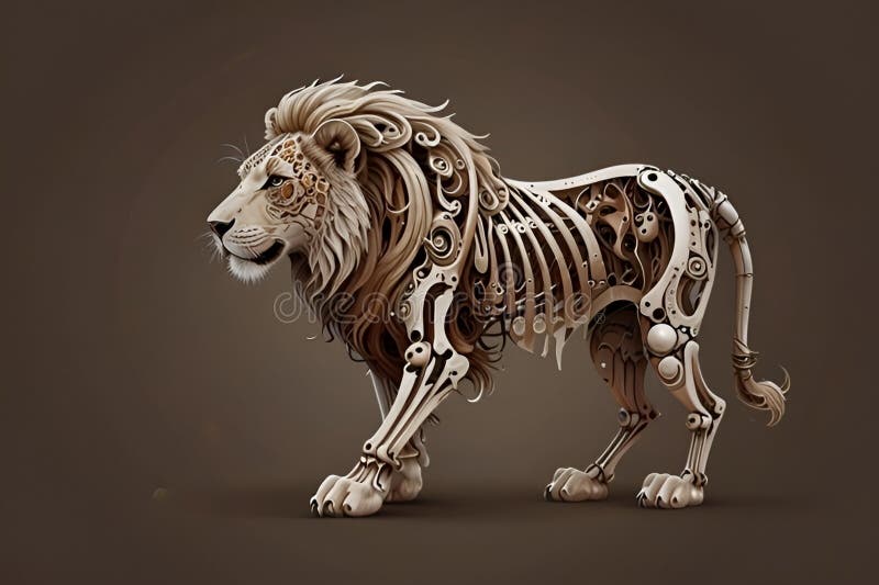 Unique Lion Sculpture Features Detailed Skeletal Structure Stock ...