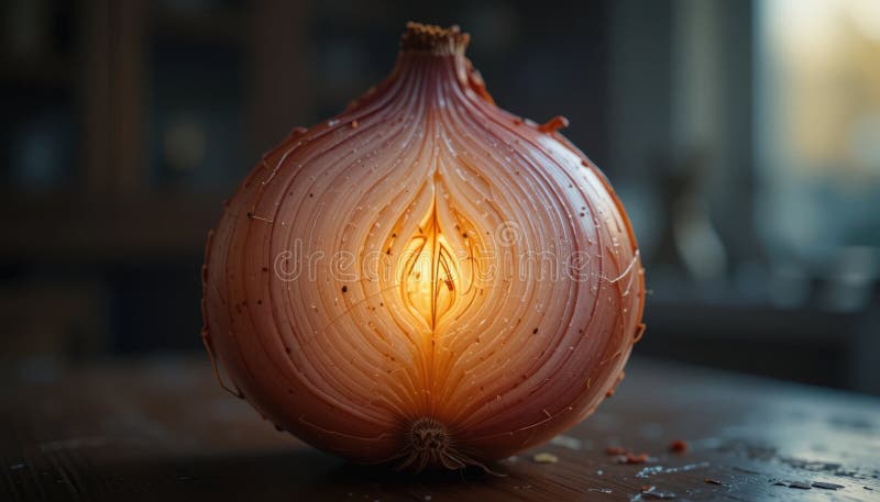 Unique Lit Onion Creating an Artistic Display in a Cozy Kitchen Setting ...