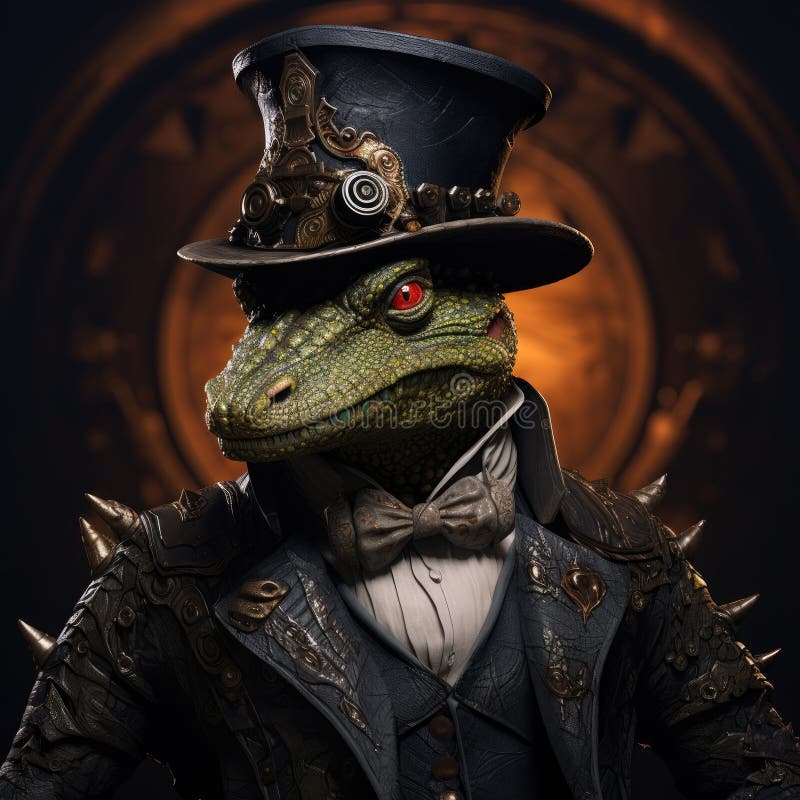 Unique Lizard in a Dapper Outfit with a Top Hat and an Enigmatic ...