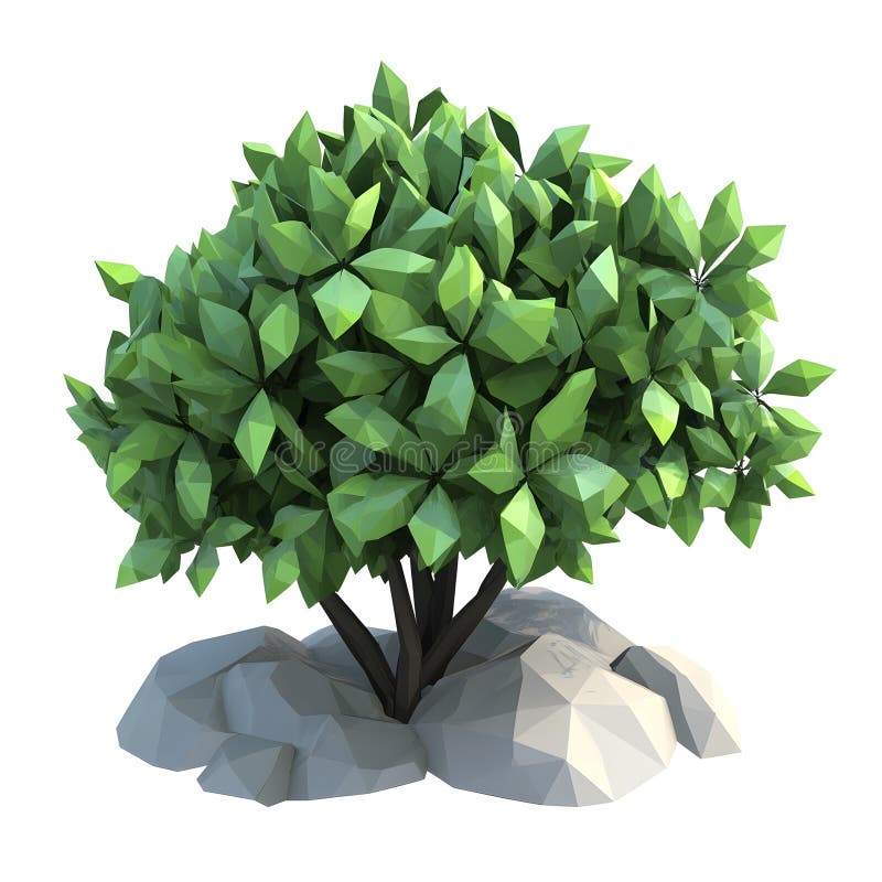Unique Low-poly Shrub Design Featuring Vibrant Green Leaves Set on a ...