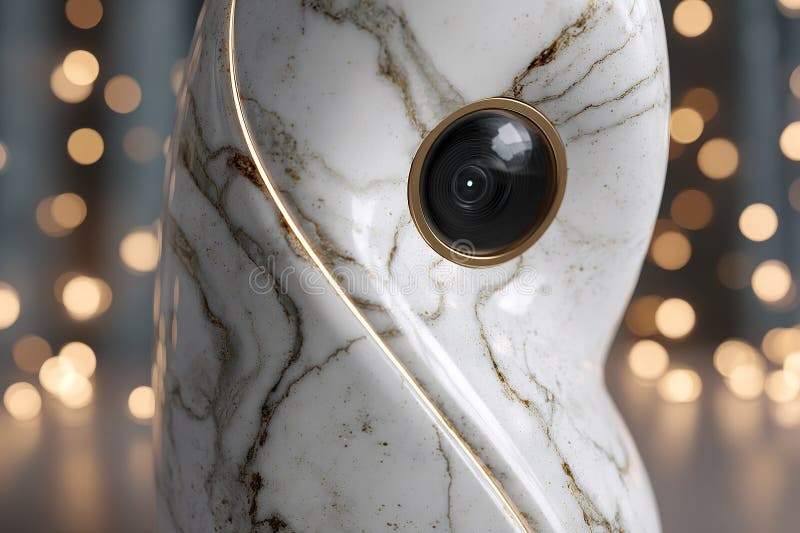 Unique Marble Sculpture with a Camera Lens, Featuring Soft Lighting and an Elegant Bokeh ...