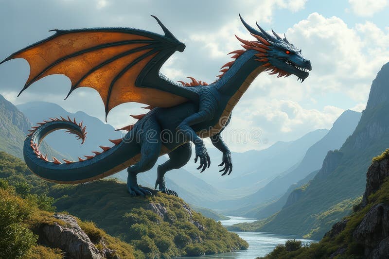 Unique Metal Dragon in a Fantasy Environment Stock Illustration ...