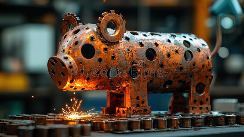 Unique Metal Pig Sculpture Made from Perforated Metal, Showcasing ...