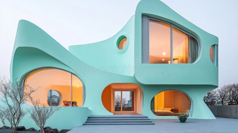 Unique Mint Green Modern House with Organic Curves Stock Illustration ...