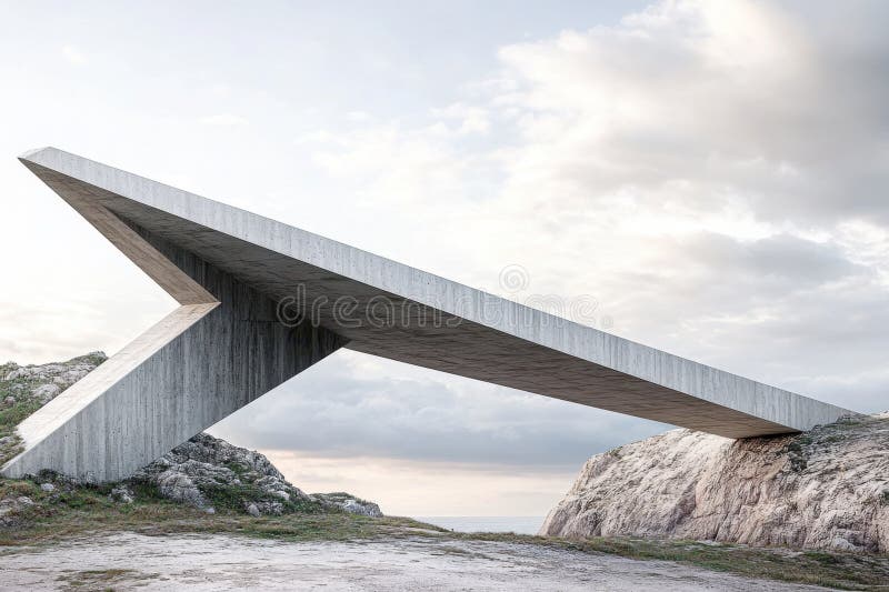 Unique Modern Architectural Structure Spanning Rocky Terrain at Dusk ...