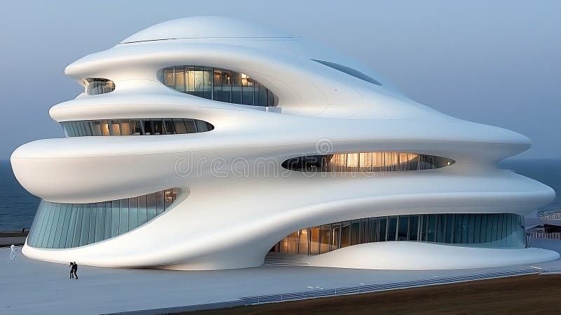 Unique Modern Architecture Building on the Shore in the Evening Stock ...