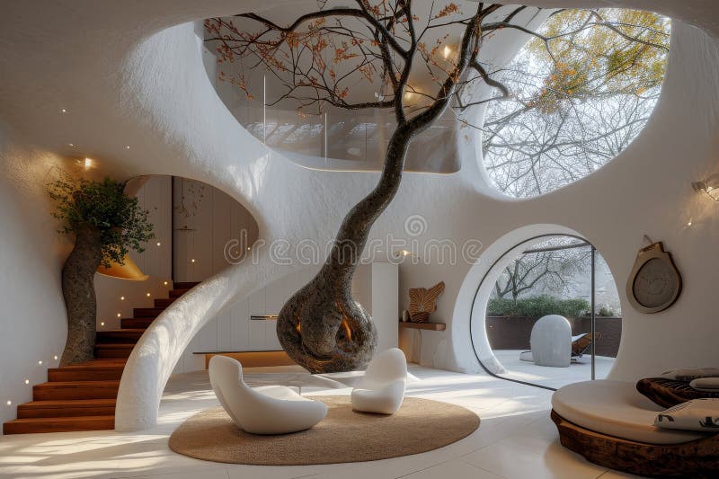 Unique Modern Interior Design with Natural Elements Stock Illustration ...