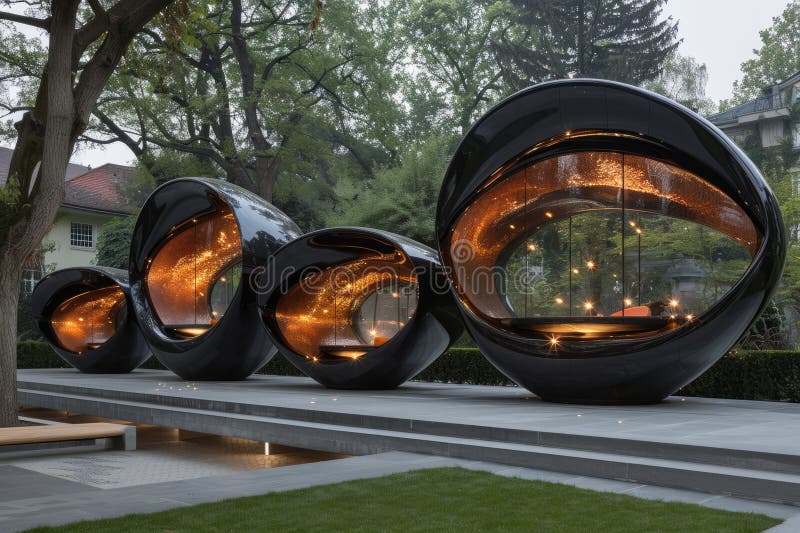 Modern Illuminated Black Outdoor Cocoons Design Stock Illustration ...