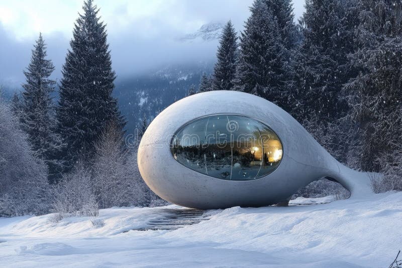 Unique Modern Structure Surrounded Winter Forest Landscape Mountains ...