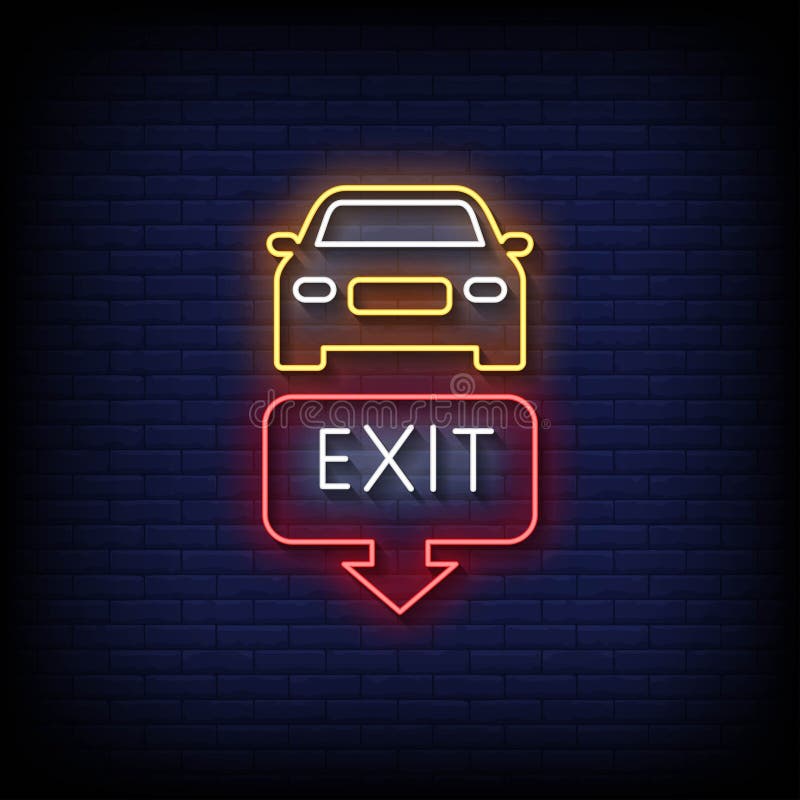 Exit Neon Style Vector with Brick Wall Background Stock Vector ...