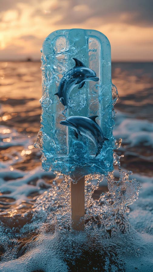 Ocean-themed Popsicle with Dolphins Splashing in Water Stock Photo ...