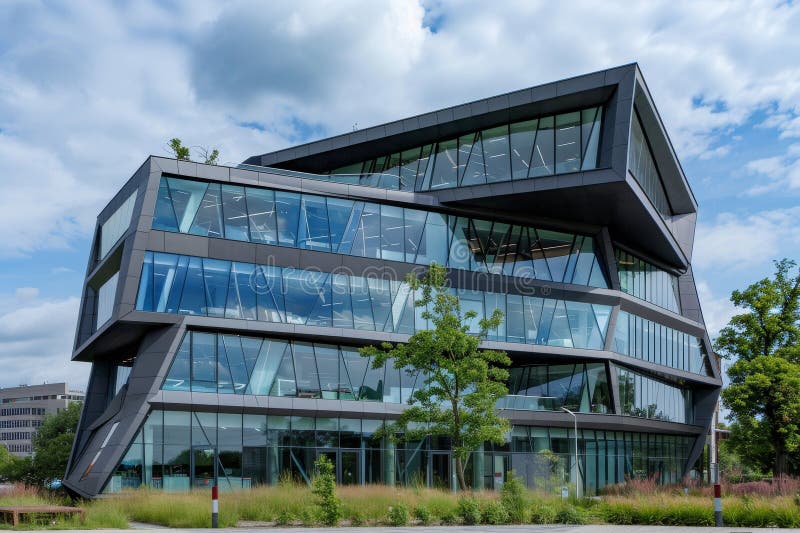 A Unique Office Building with an Asymmetrical Shape Covered in Numerous ...