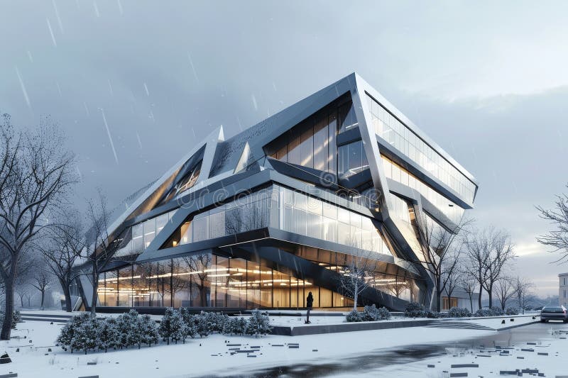 A Unique Office Building with an Asymmetrical Shape Covered in Numerous ...