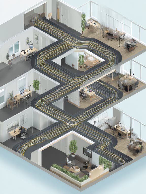 Office Layout Showcasing a Creative Work Environment with Interconnected Spaces for ...