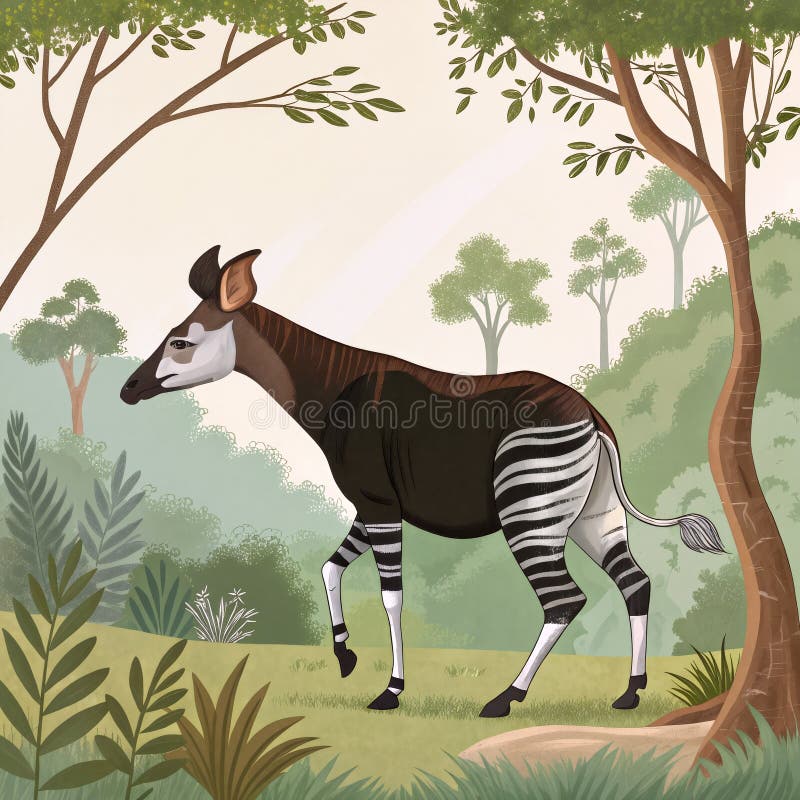 Unique Okapi Walking through a Lush Forest Environment in a Serene ...