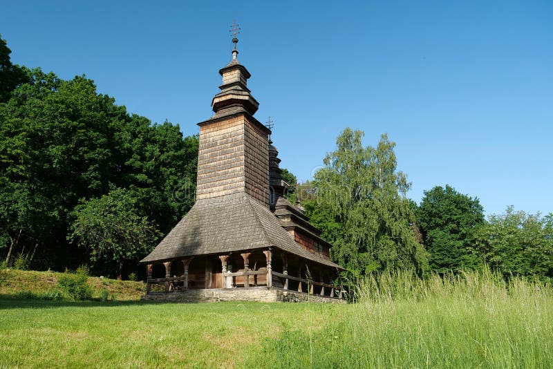 Unique Old Rustic Wooden Temple, Carpathians, Ukraine Stock Photo ...