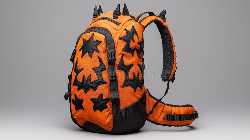 Unique Orange and Black Spiked Backpack with Star Patterns Stock ...