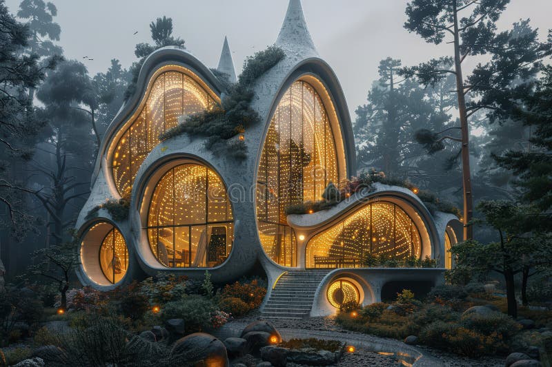 Unique Organic Architecture Structure in a Serene Forest Setting Stock ...