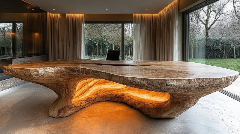 Unique, Organic Wooden Table with LED Lighting Stock Illustration ...