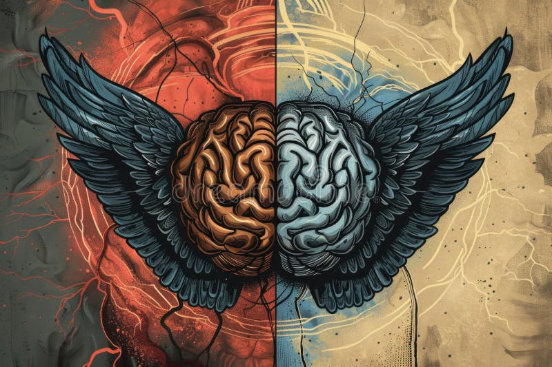 Unique Painting of a Brain with Wings, Suitable for Medical or Artistic ...