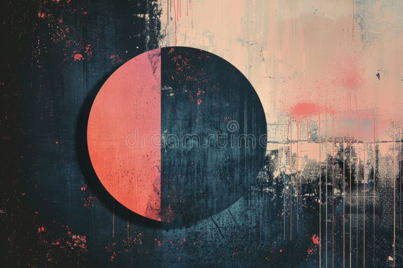 A Unique Painting Featuring a Divided Design, with the Top Half in Red ...