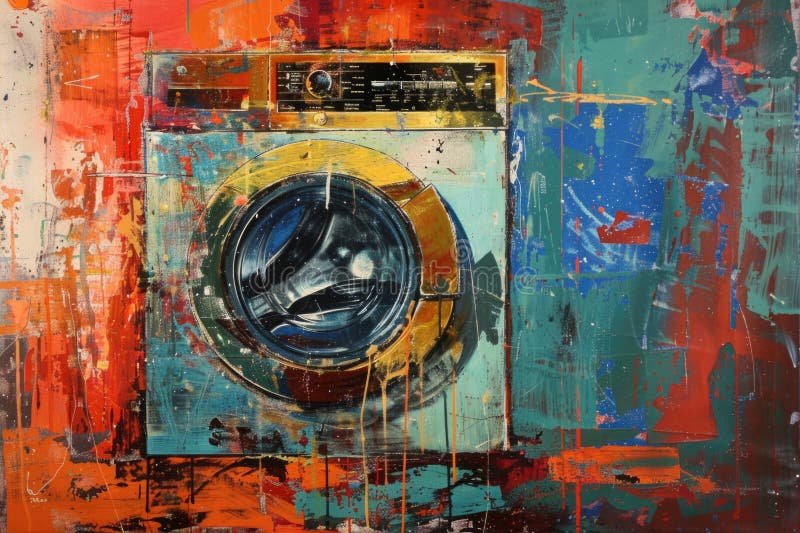 A Unique Painting of a Washing Machine on a Wall. Suitable for Interior ...