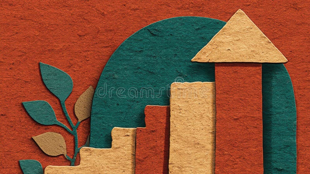 Creative Paper Texture Composition with Arrow and Leaf Elements on Warm ...