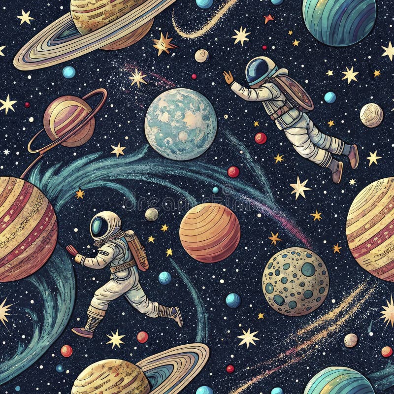 Space-themed Patterns with Planets, Stars, and Astronauts. Stock ...