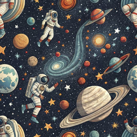 Space-themed Patterns with Planets, Stars, and Astronauts. Stock ...