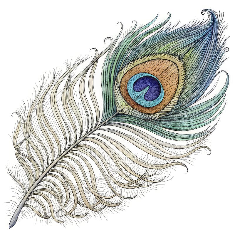 Peacock Feather Line-drawing Intricate Royal-bird Stock Illustration ...